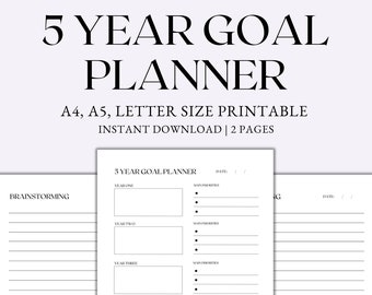 5 Year Plan Printable 5 Year Goal Planner Worksheet Yearly Goal Tracker ...