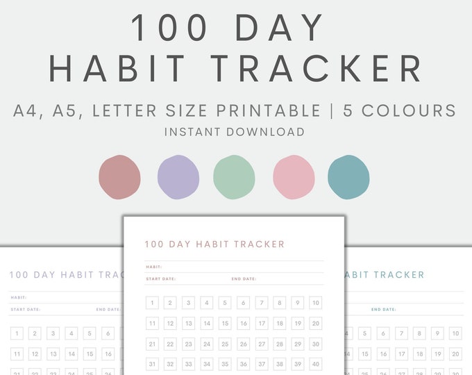100 Day Habit Tracker Printable, 100 Day Challenge, Minimal Habit ...