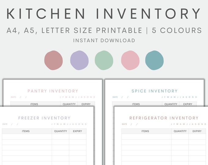 Kitchen Inventory Printable PDF, Kitchen Food Inventory Tracker, Fridge ...