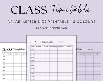 Weekly Class Timetable Printable, Class Schedule, Student Planner ...