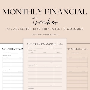 Monthly Financial Tracker Printable, Monthly Expense Tracker, Money ...