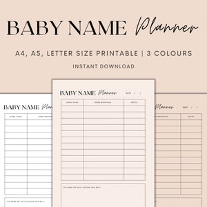 Baby Name Planner Printable, Baby Name Tracker, Baby Name Ideas ...