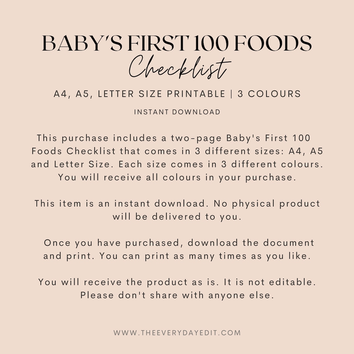 Baby's First 100 Foods Checklist Printable, Baby's First Foods Tracker ...