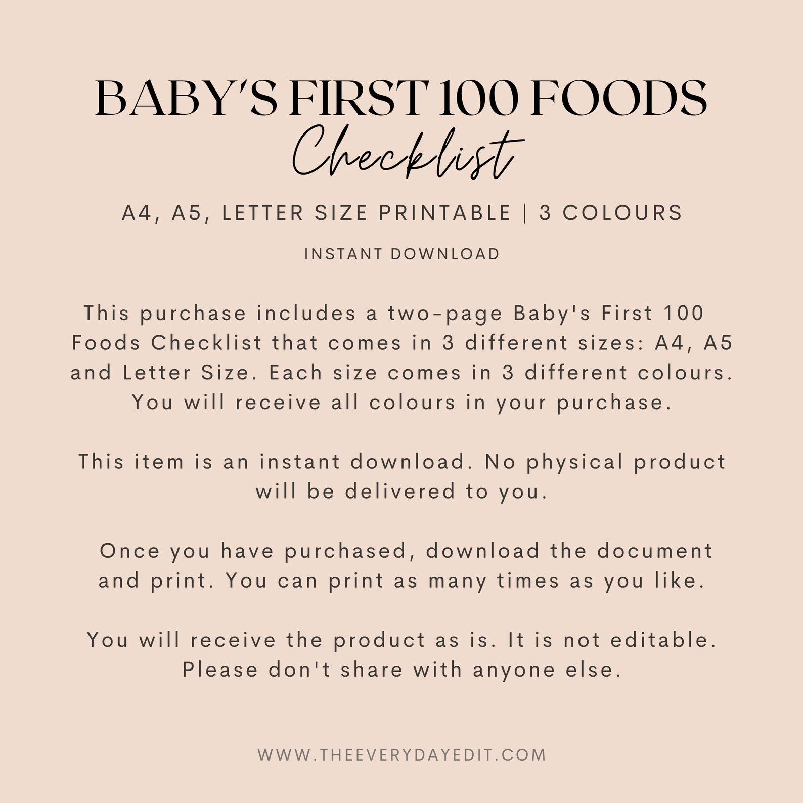 Baby's First 100 Foods Checklist Printable, Baby's First Foods Tracker ...