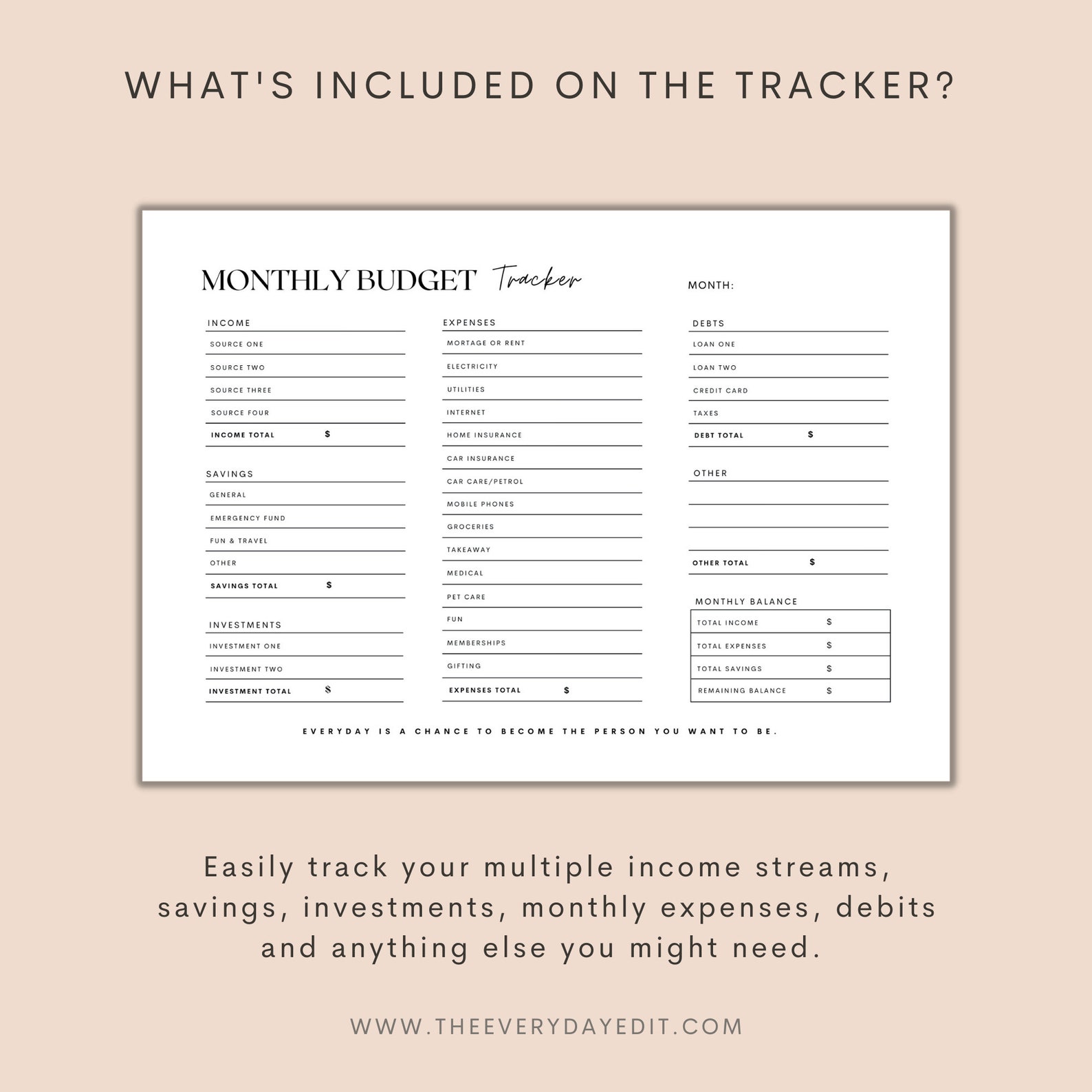 Monthly Budget Tracker Printable, Budget Planner Printable, Monthly ...
