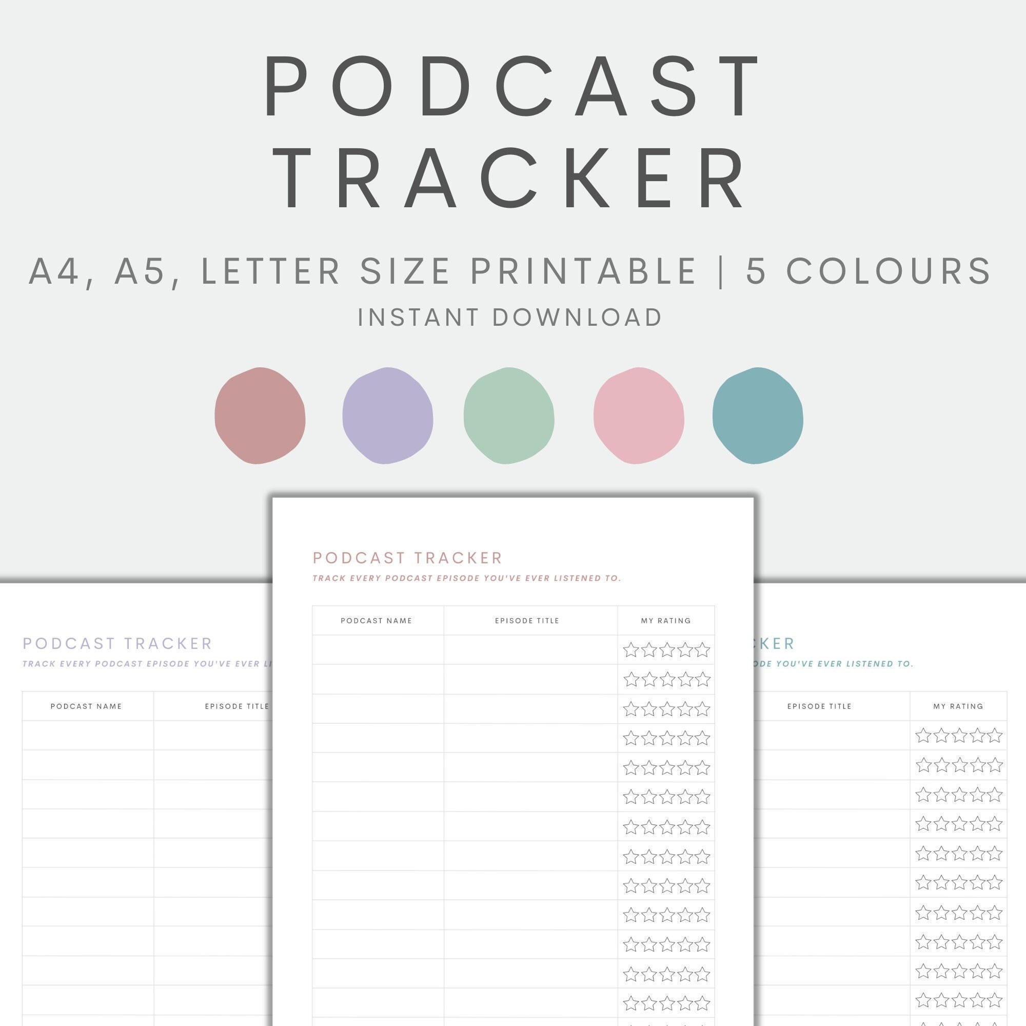 Podcast Tracker Printable, Entertainment Tracker, Personal Growth ...