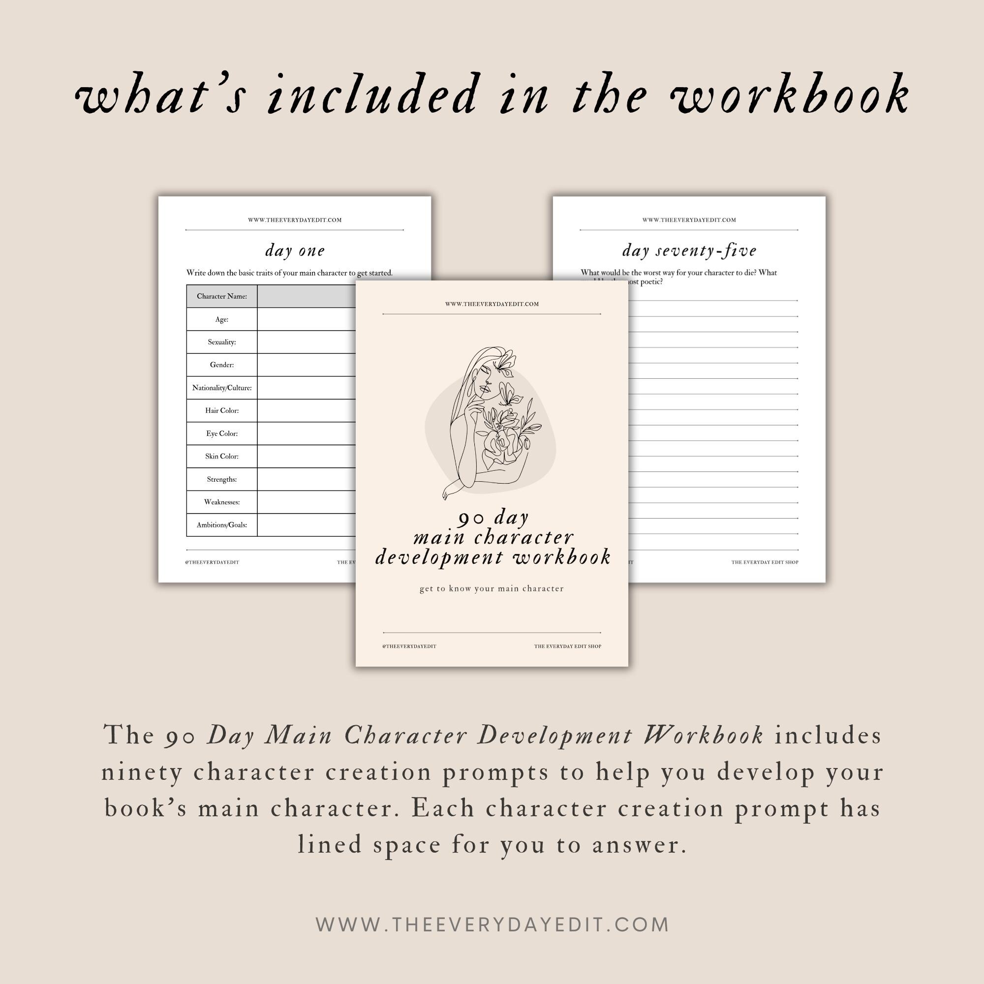 90 Day Main Character Development Workbook Printable, Character Profile ...