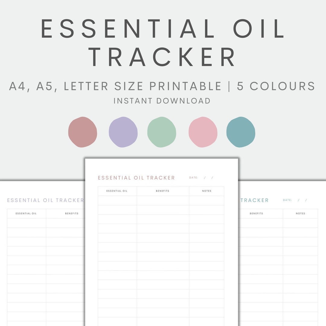 Essential Oil Tracker Printable, Essential Oil Log Printable, Wellness ...