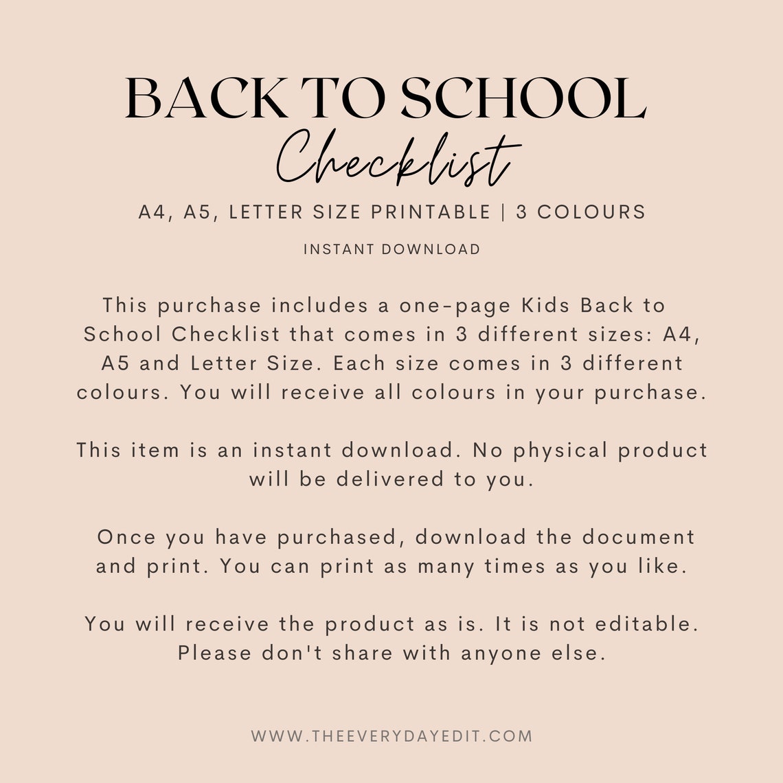 Kids Back to School Checklist Printable, Back to School Planner ...