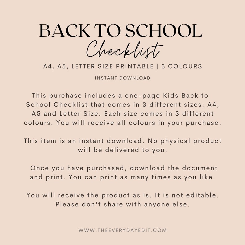 Kids Back to School Checklist Printable, Back to School Planner ...