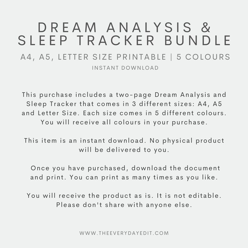 Dream Analysis & Sleep Tracker Printable Bundle, Dream Journal ...