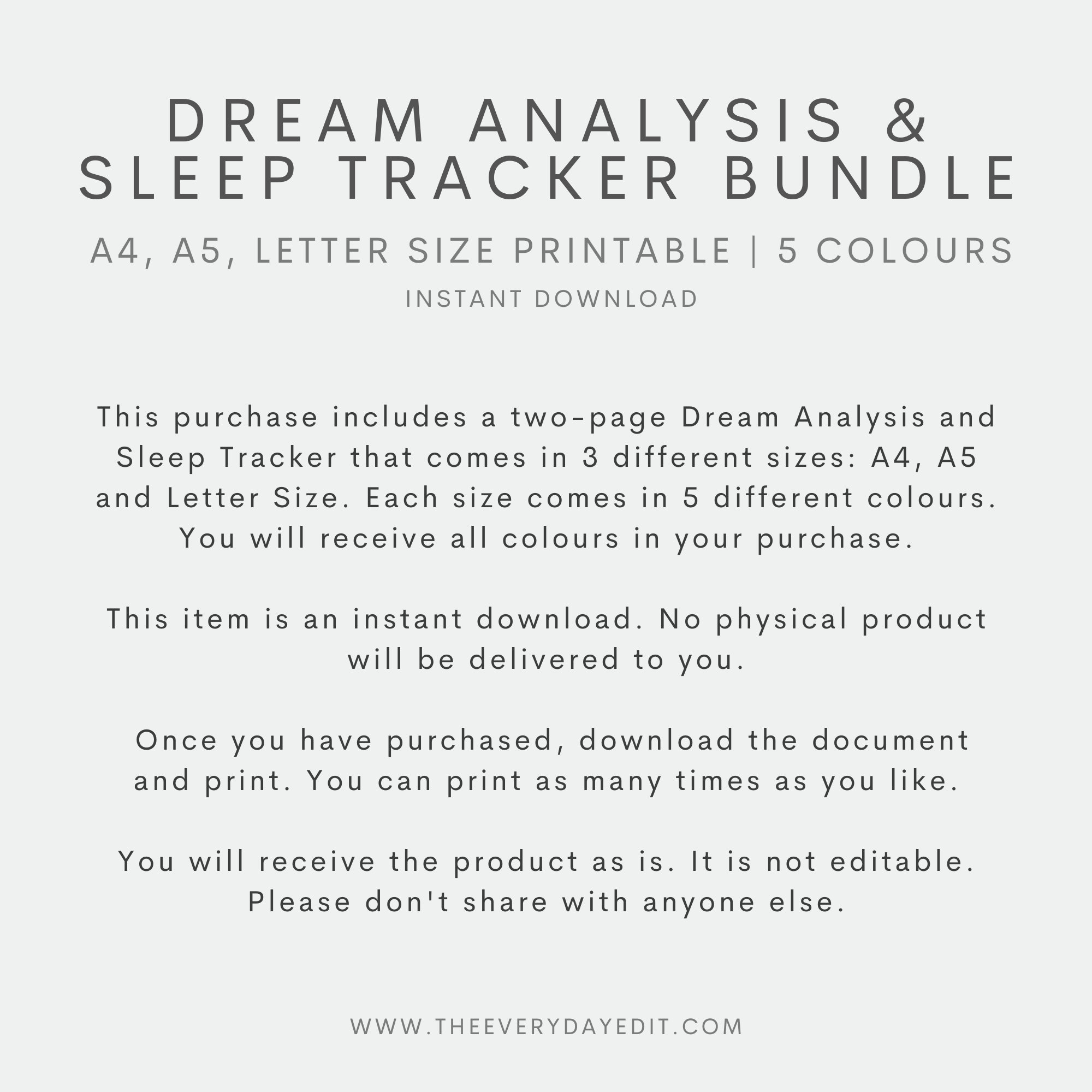 Dream Analysis & Sleep Tracker Printable Bundle, Dream Journal ...