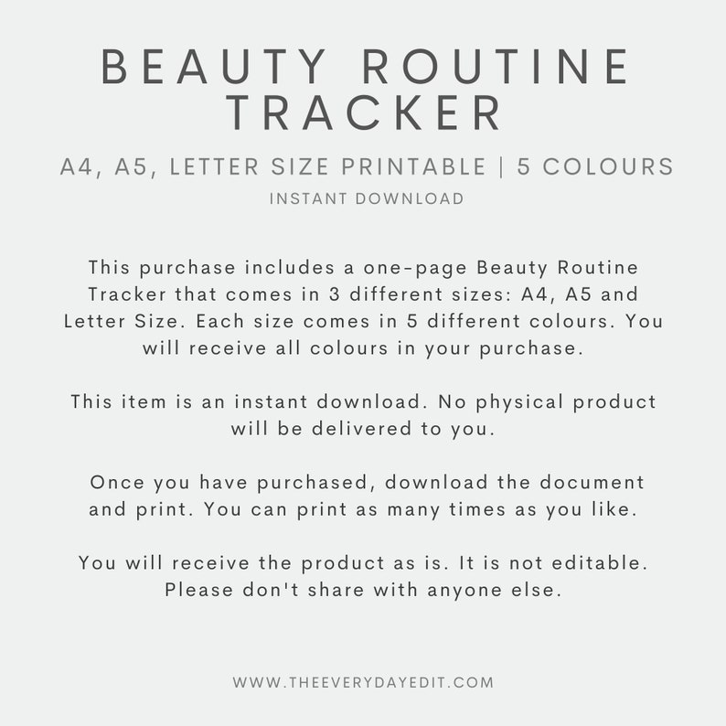 Beauty Routine Tracker Printable, Make-up Routine Tracker, Beauty ...