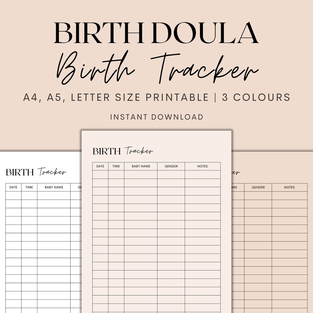 Birth Doula Birth Tracker Printable, Birth Doula Printable, Small ...
