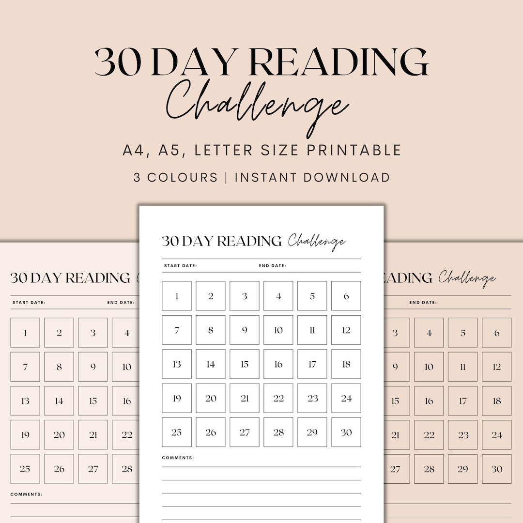 30 Day Reading Challenge Printable, 30 Day Challenge Tracker, Reading ...