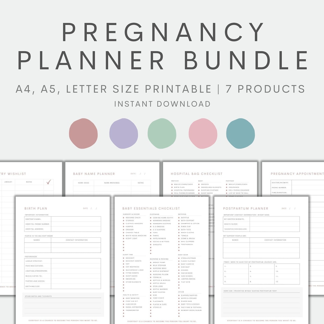 Pregnancy Planner Printable Bundle, Baby Essentials Checklist, Hospital ...
