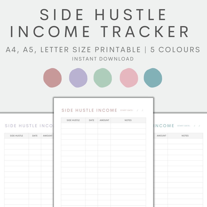 Side Hustle Income Tracker Printable Small Business Income - Etsy Australia