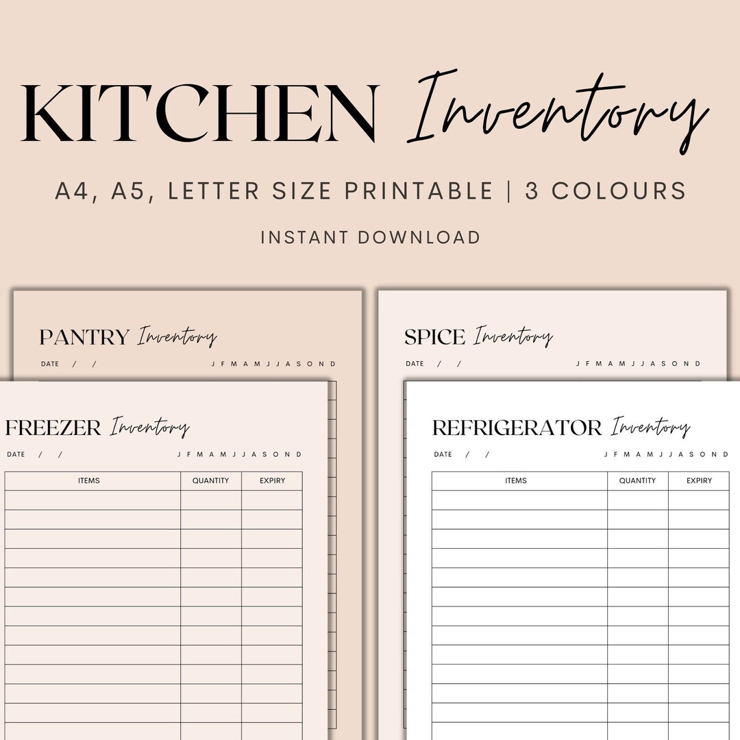 Kitchen Inventory Printable, Kitchen Food Inventory Tracker, Fridge ...