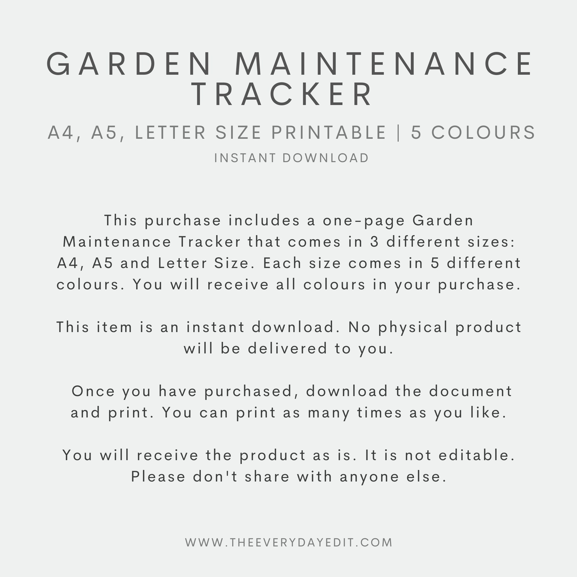 Garden Maintenance Tracker Printable, Home Maintenance, Home Management ...