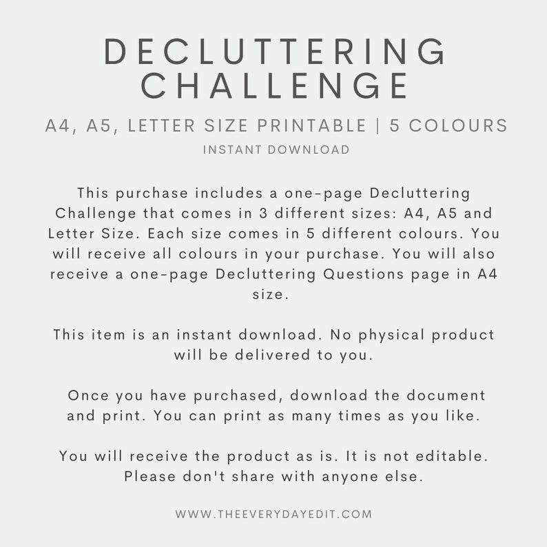 Decluttering Challenge Printable Decluttering Tracker - Etsy Australia