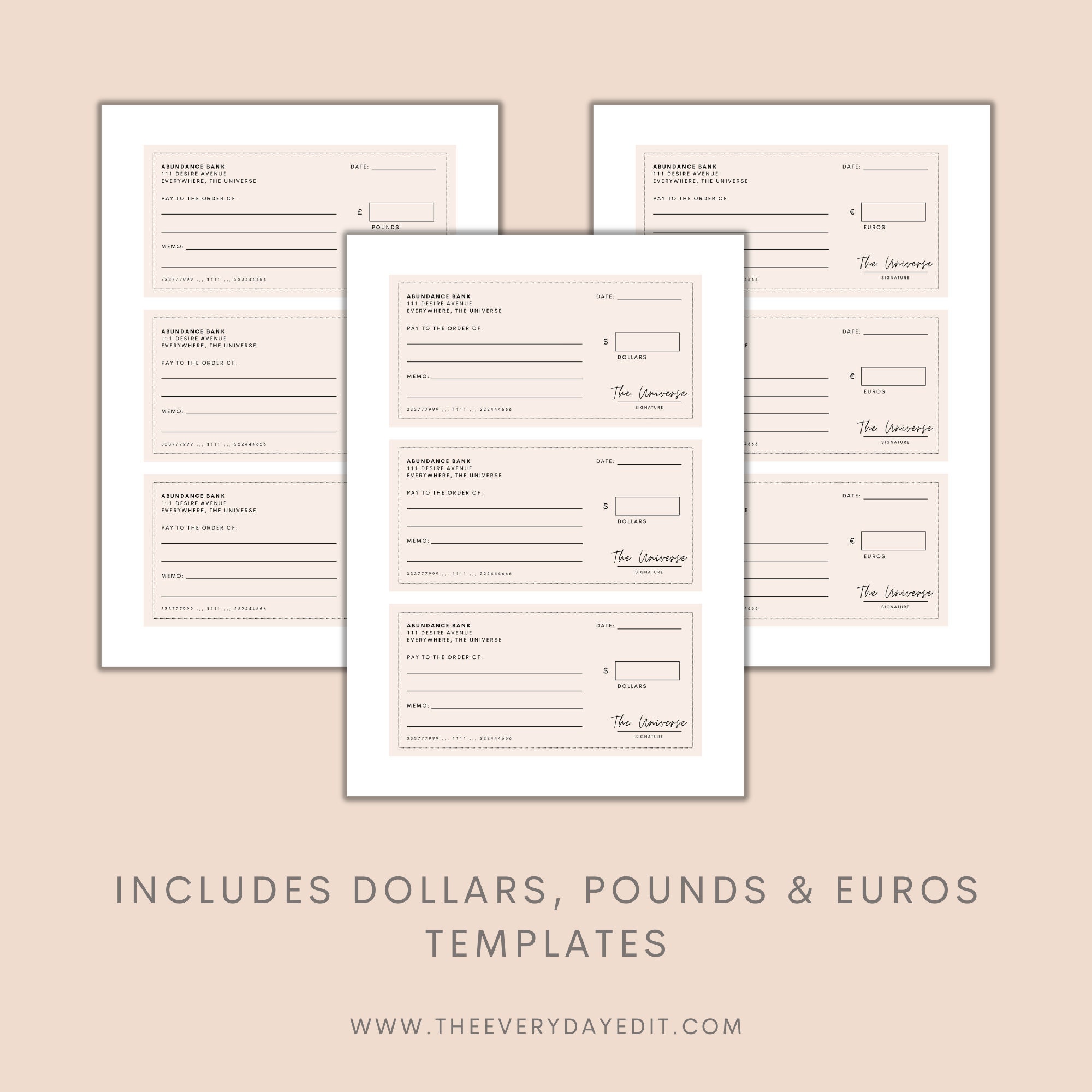 Manifestation Cheques Printable, Manifestation Checks, Law of ...