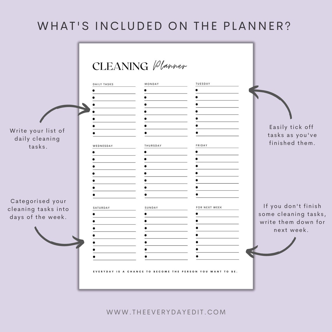 Weekly Cleaning Planner Printable Cleaning Tracker Printable - Etsy