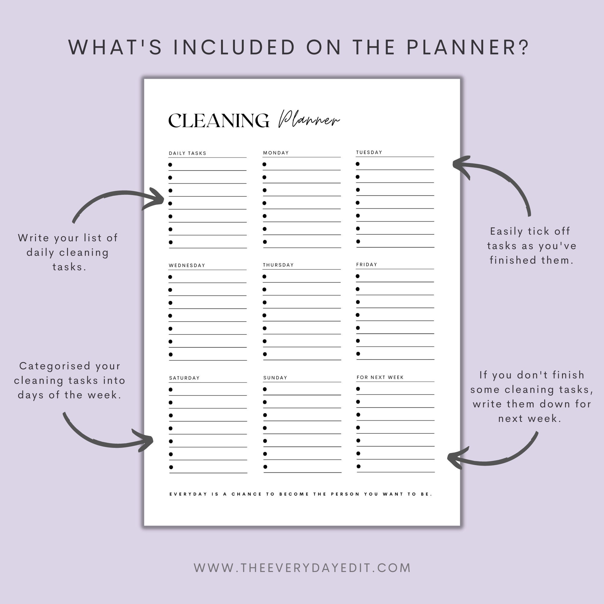 Weekly Cleaning Planner Printable, Cleaning Tracker Printable, Cleaning ...
