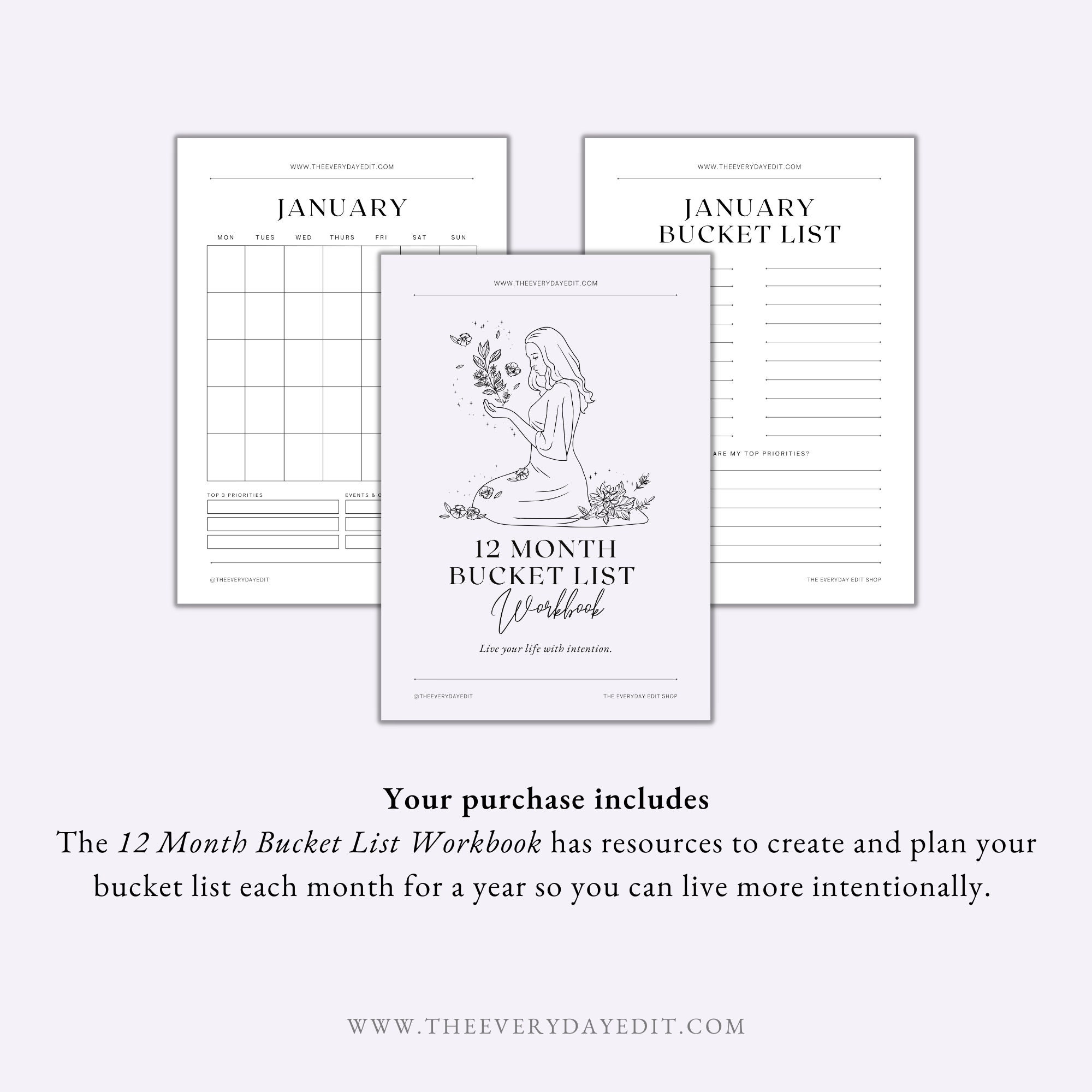 12 Month Bucket List Workbook Printable, Bucket List Tracker, Bucket ...