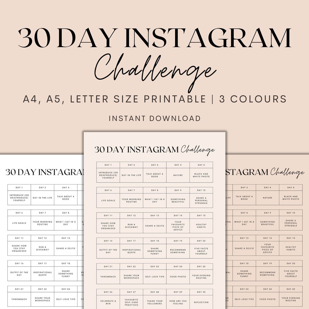 30 Day Instagram Challenge Printable, Instagram Content Ideas, Instagram Planner, Content ...