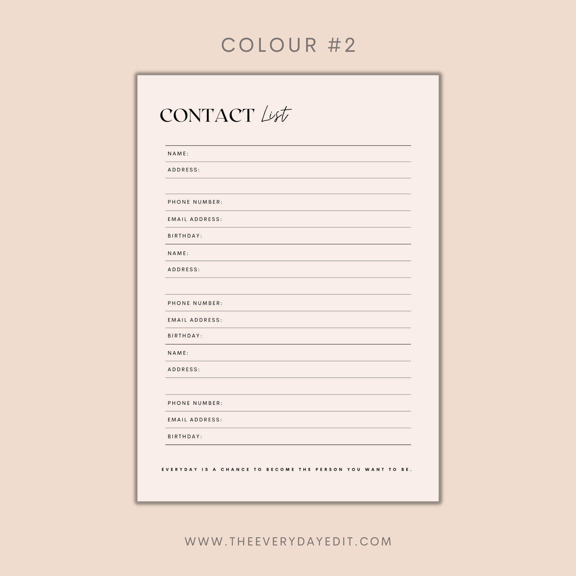 Contact List Printable, Contact Information Planner Insert, Address ...