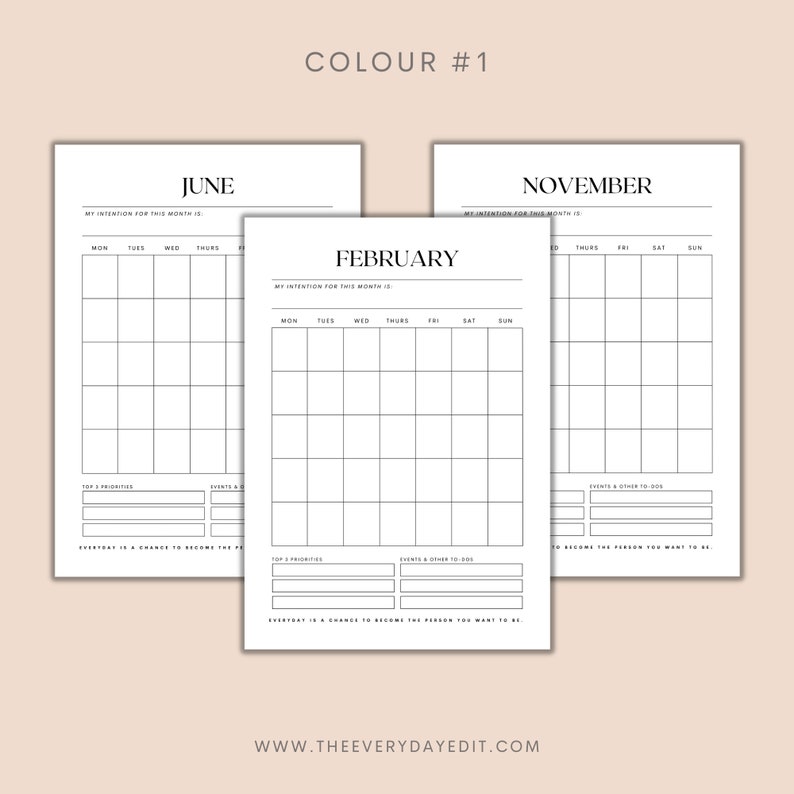 Undated Yearly Planner Printable, 12 Month Undated Planner Inserts ...