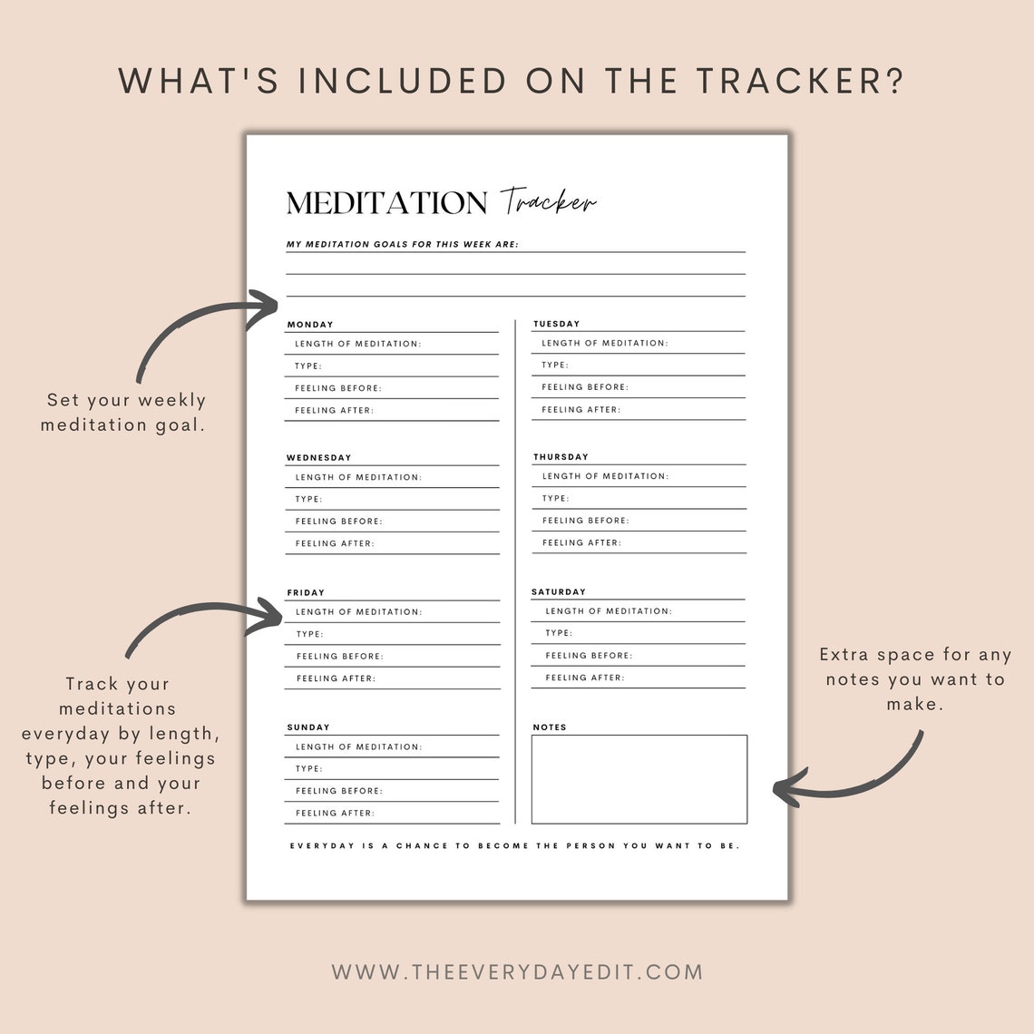 Meditation Tracker Printable Weekly Tracker Wellness - Etsy