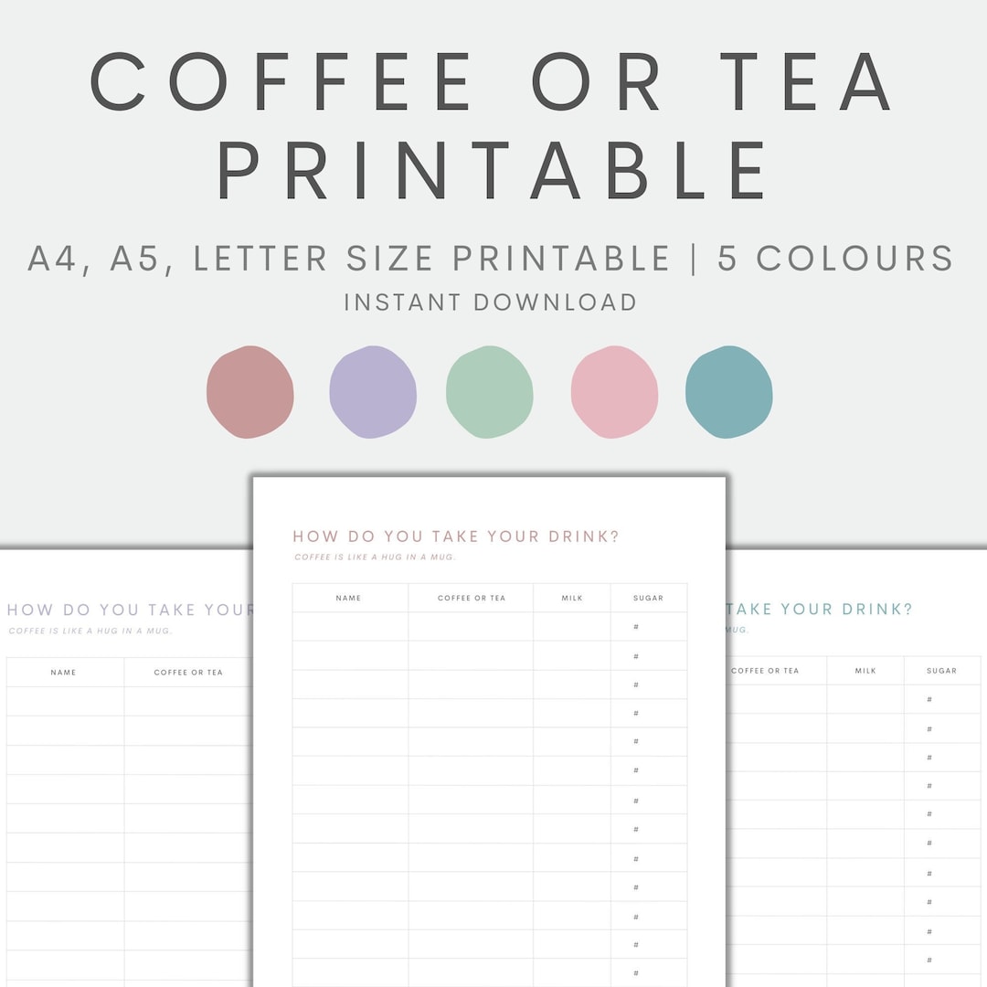 Coffee or Tea Printable, Kitchen Planner Printable, Home Management ...