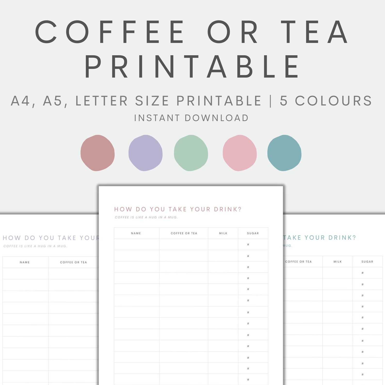 Coffee or Tea Printable, Kitchen Planner Printable, Home Management ...