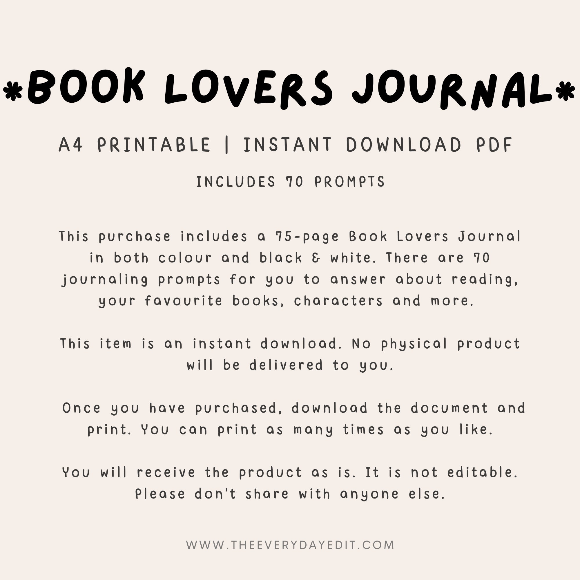 Book Lovers Journal Printable, Journal Prompts for Book Lovers ...