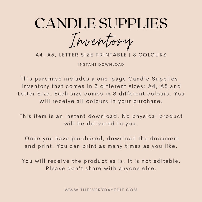 Candle Supplies Inventory Printable, Candle Business Planner Printable ...