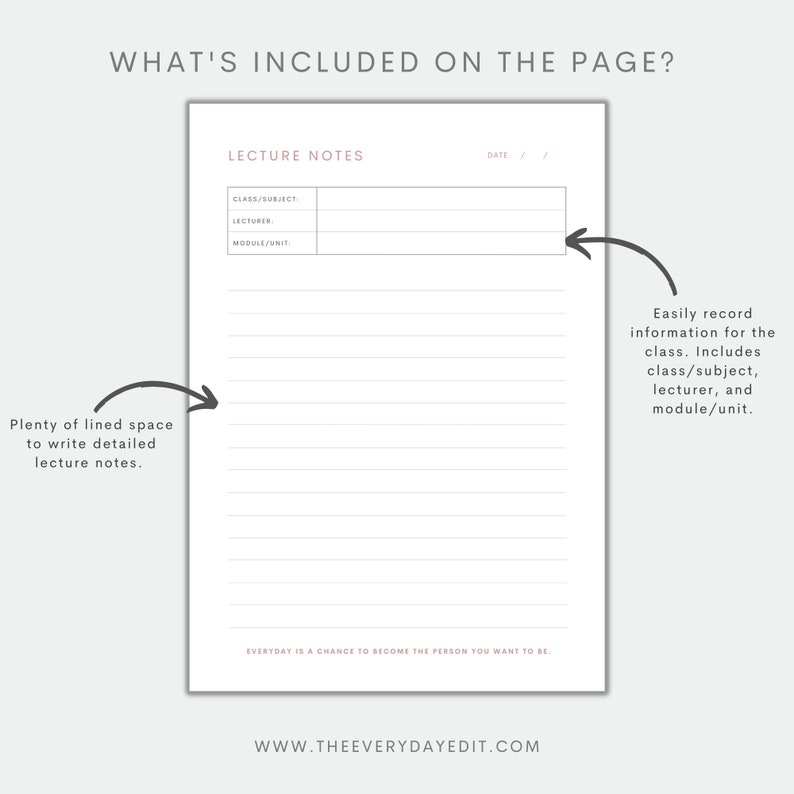 Lecture Notes Printable, School Planner Insert, College Student Note ...