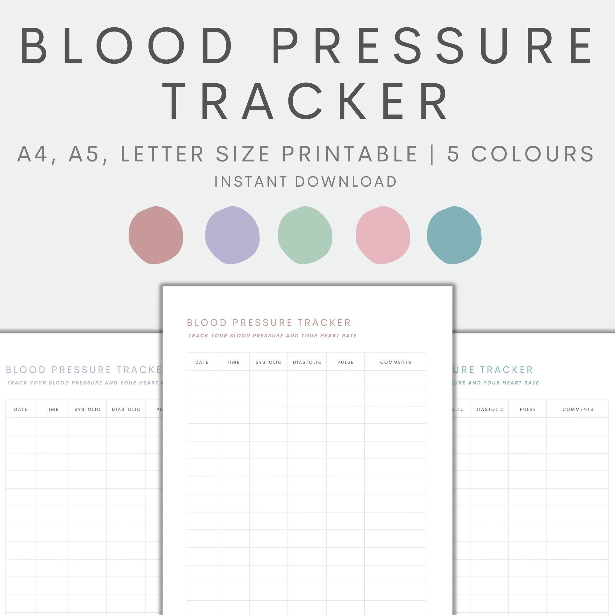 Blood Pressure Tracker Printable Blood Pressure Log High Etsy