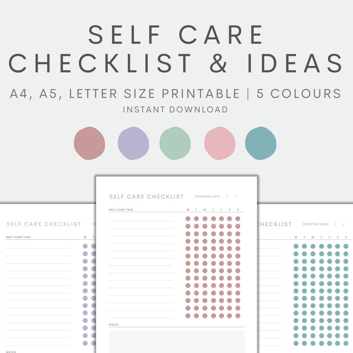 Self Care Checklist Printable, Self Care Weekly Planner Printable ...