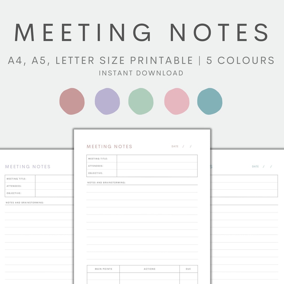 Meeting Notes Printable, Meeting Agenda Organizer, Business Planner ...