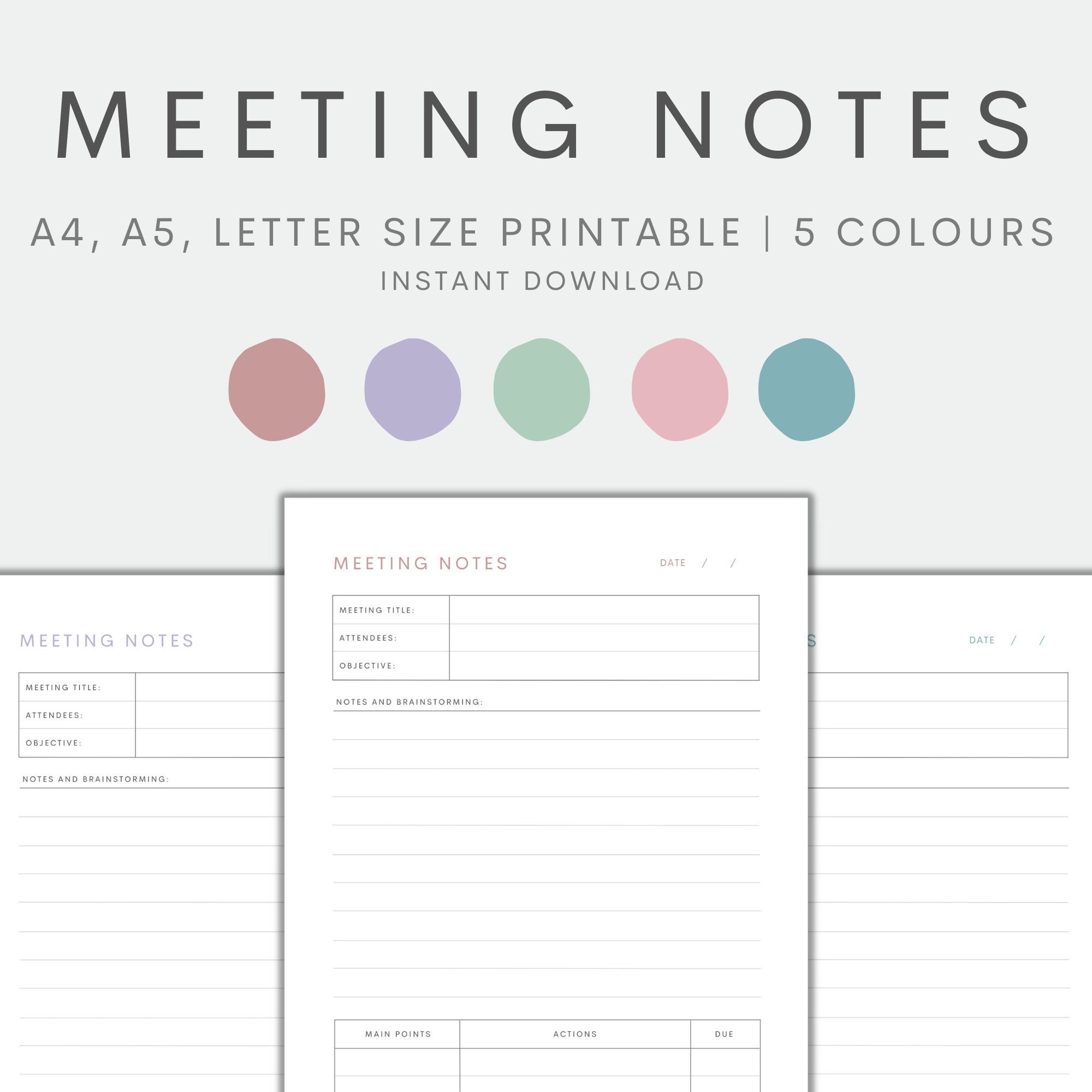 Meeting Notes Printable, Meeting Agenda Organizer, Business Planner ...