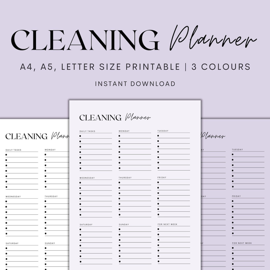 Weekly Cleaning Planner Printable, Cleaning Tracker Printable, Cleaning ...