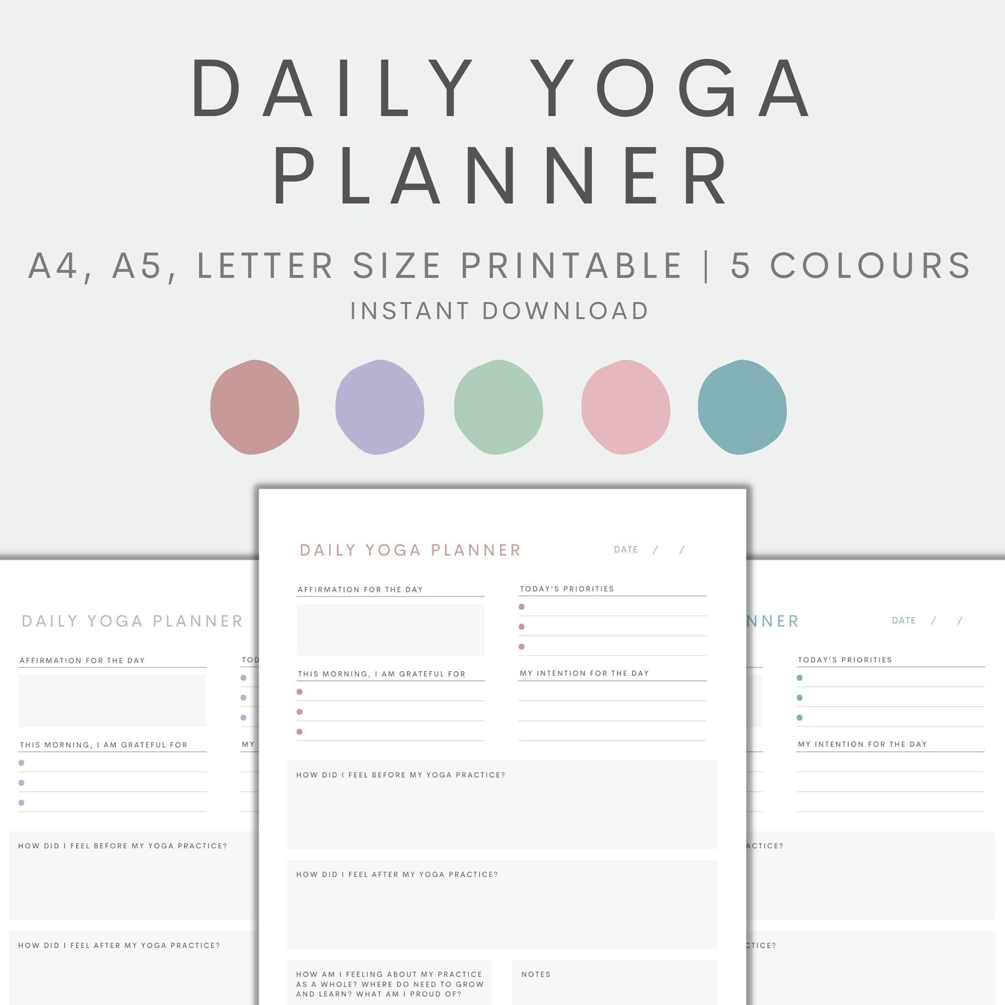 Daily Yoga Planner Printable Daily Planner Wellness Planner - Etsy