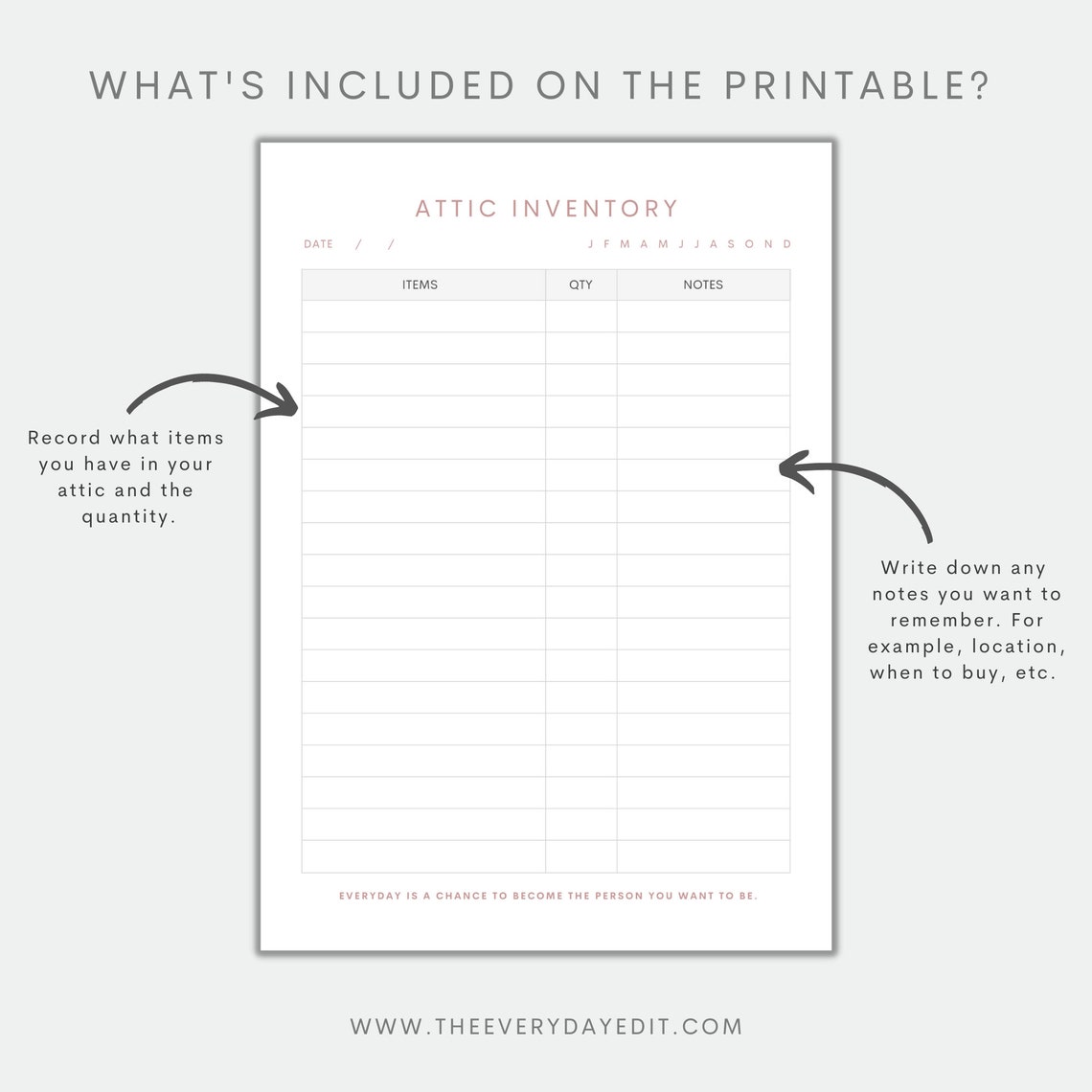 Attic Inventory Printable, Basement Inventory Printable, Household ...