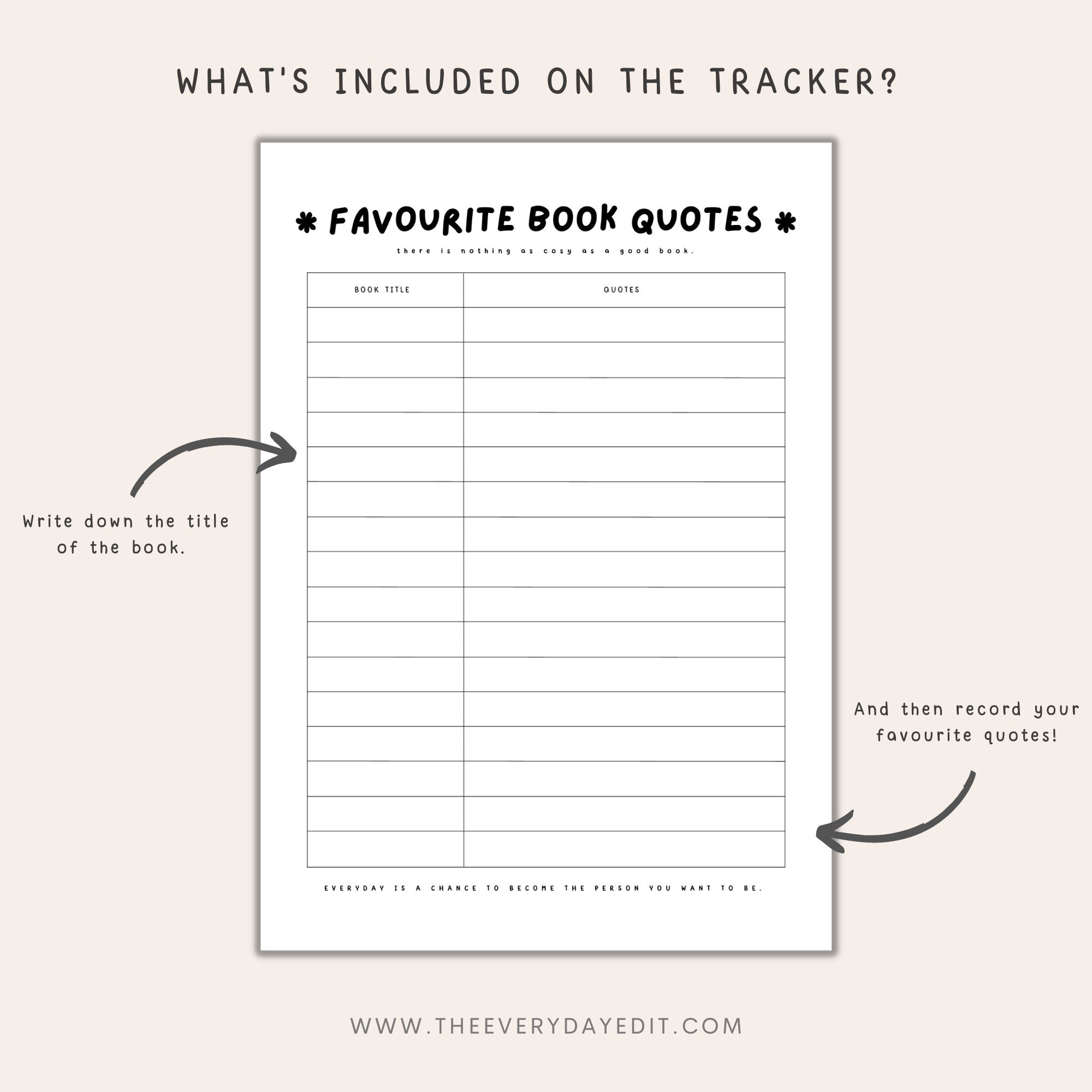 Favourite Book Quotes Tracker Printable, Book Journal, Reading Journal ...