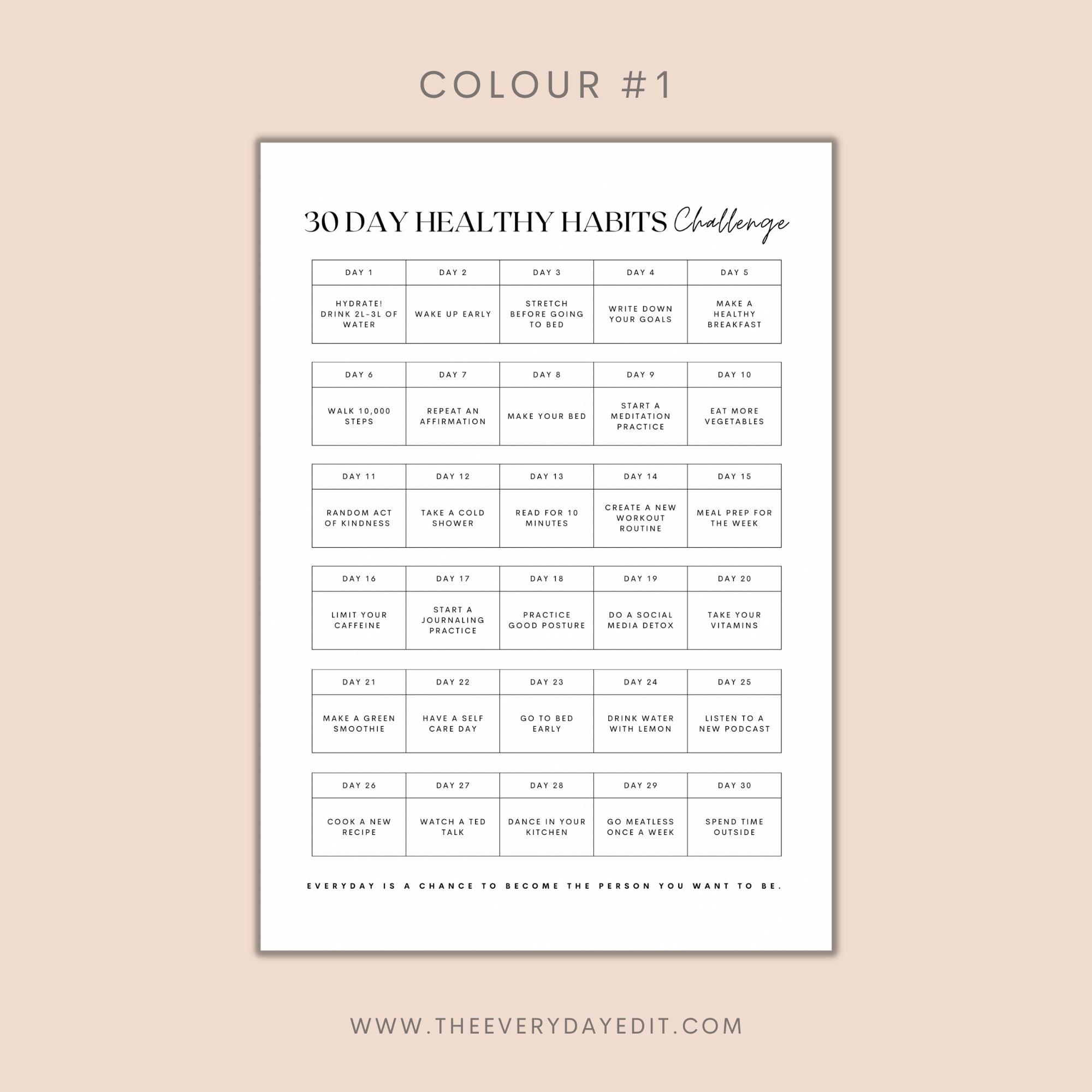 30 Day Healthy Habits Challenge Printable, 30 Day Challenge, Health ...