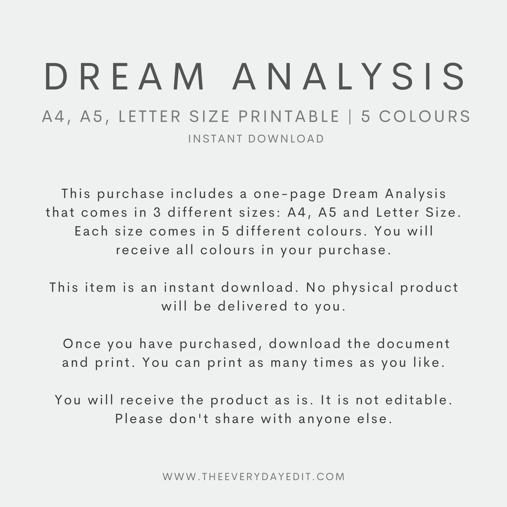 Dream Analysis Printable, Dream Journal, Dream Interpretation, Dream ...