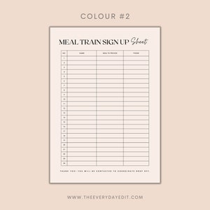 Meal Train Sign up Sheet Printable, Baby Shower Meal Train, New Parents ...