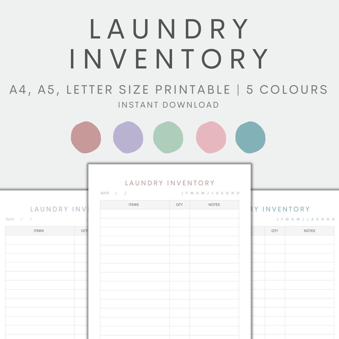 Laundry Inventory Printable, Household Inventory Chart, Home Management ...