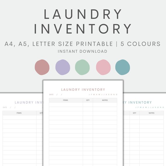 Laundry Inventory Printable Household Inventory Chart Home - Etsy